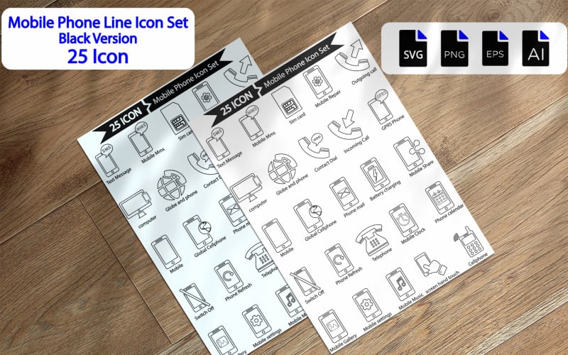 Premium Mobile Phone Line Icon Set #306190 - TemplateMonster