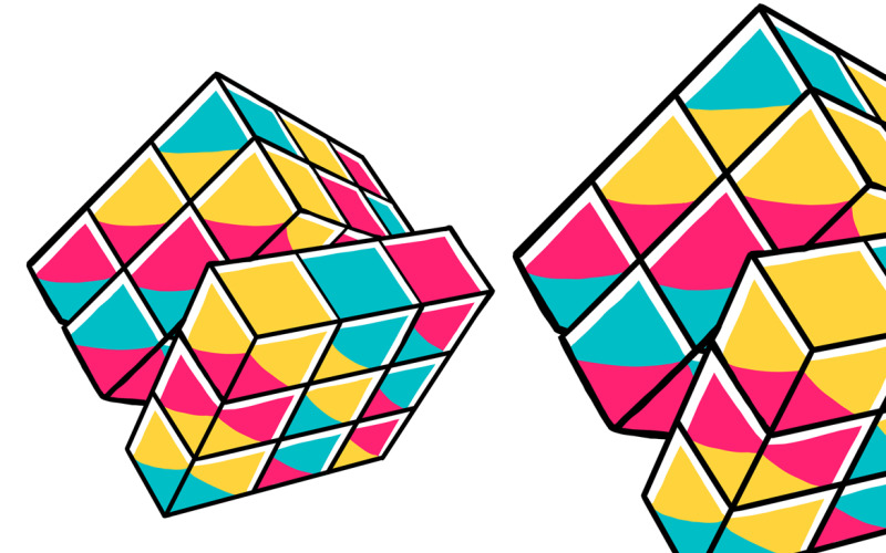 Puzzle Cube (90's Vibe) Vector Illustration - TemplateMonster