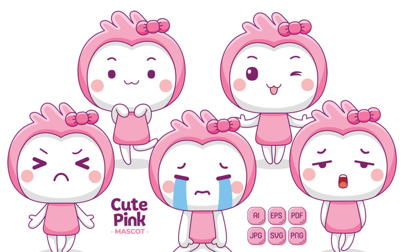 Cute Pink Mascot Character Vector Illustration