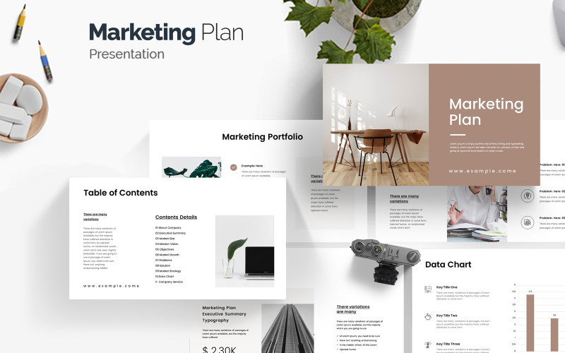 Marketingplan-Präsentation Powerpoint - TemplateMonster