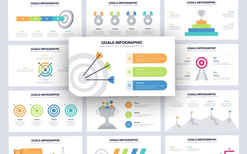 Modelo de PowerPoint de infográfico de metas de negócios