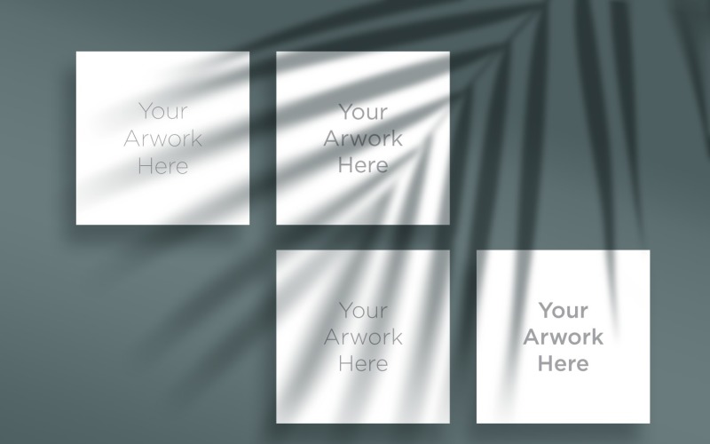 4 Square Paper's With Leaf Shadow Mockup - TemplateMonster