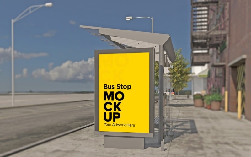 Evening View Bus Stop Billboard mockup - TemplateMonster