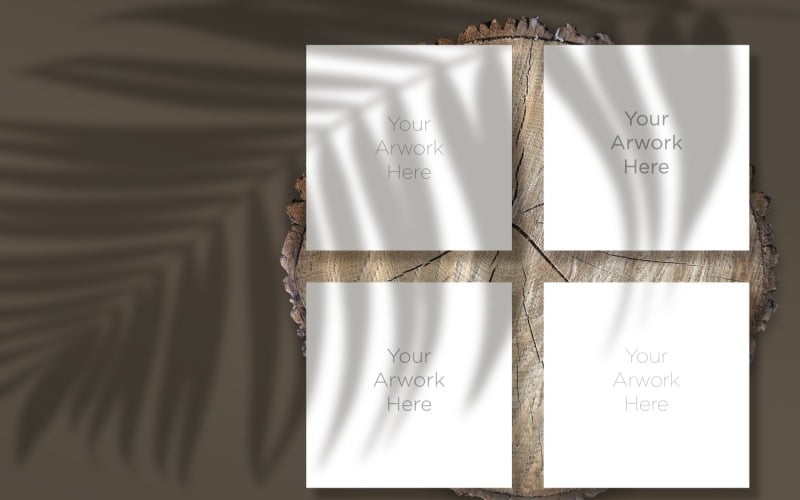 Four Square Paper's Mockup With Leaf Shadow - TemplateMonster