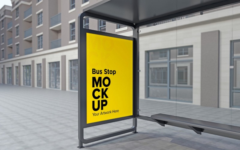 Evening Close View Bus Stop Signage mockup Template