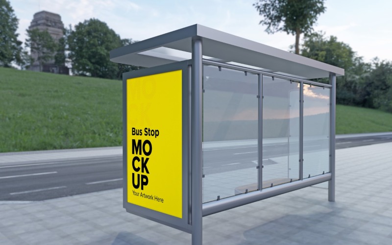 Side View Bus Stop Signage mockup Template - TemplateMonster