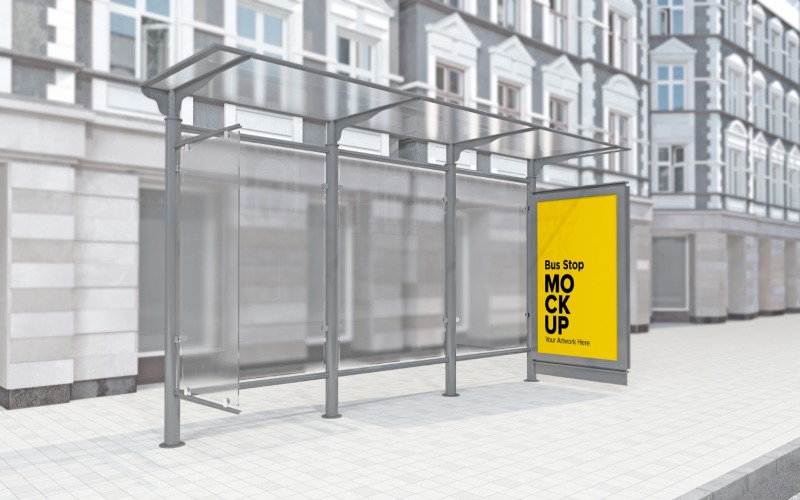 Road Side Bus Shelter With Advertising Billboard Mockup