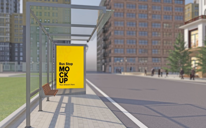 Town Bus Shelter Outdoor Advertising Sign mockup Template