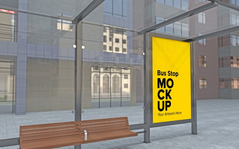 Town Bus Stop With Classical Look Sign Mockup