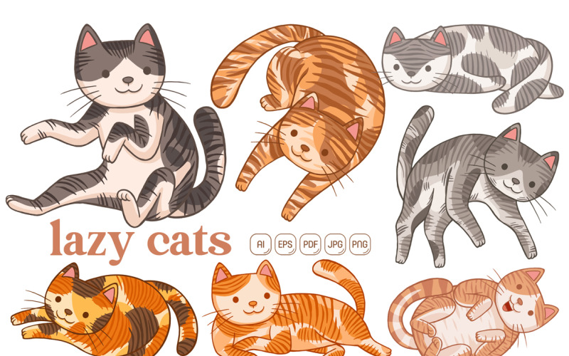 Lazy Cat Vector Illustration #308484 - TemplateMonster