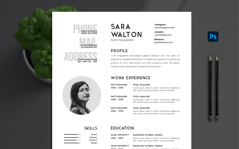 Clean Minimal Resume Template 02 #308669 - TemplateMonster