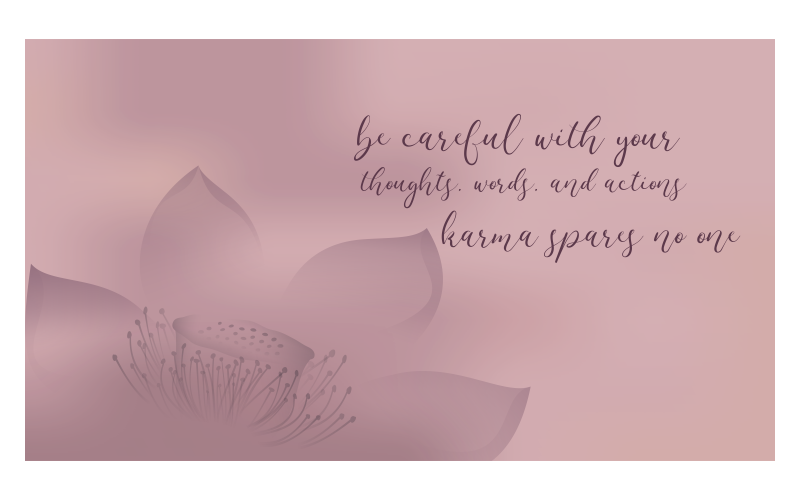 Esquema de color púrpura de fondo con mensaje inspirador sobre Karma