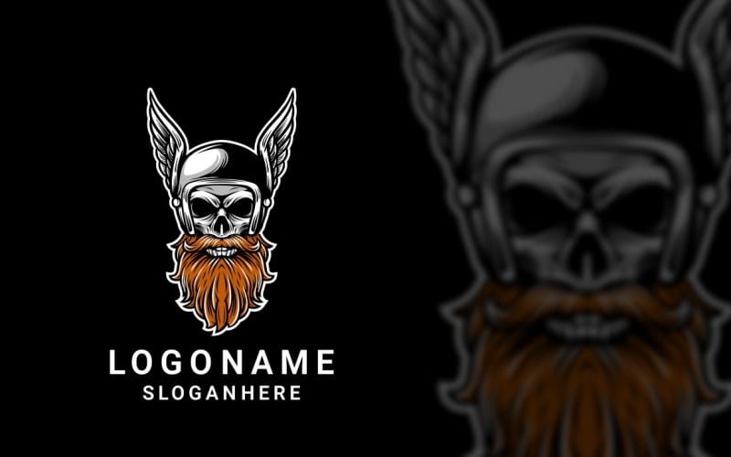 Logo gráfico de capacete de caveira de barba