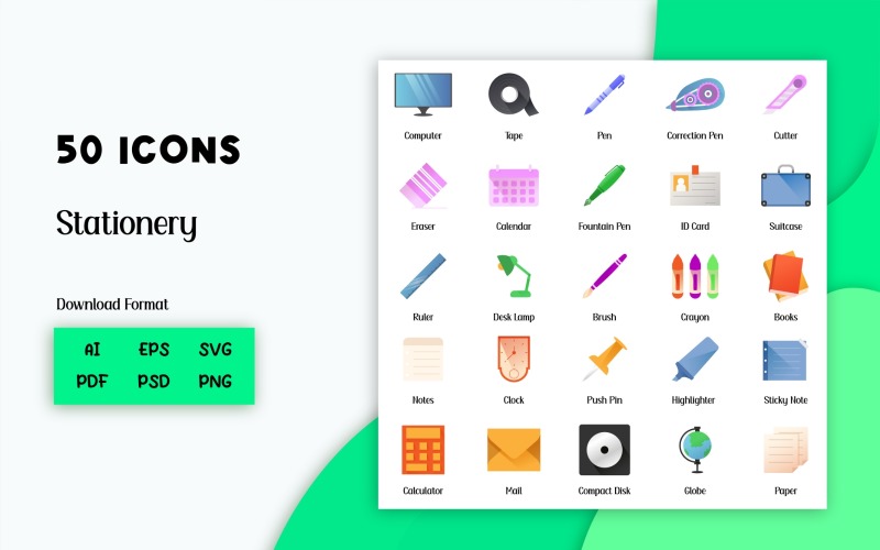 Icon Pack: 50 Stationery Icons #310662 - TemplateMonster