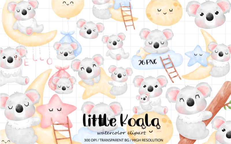 Little Koala Bear Watercolor Clipart - TemplateMonster