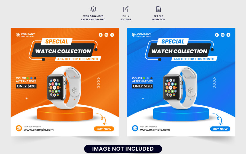 Smartwatch social media post vector #312884 - TemplateMonster