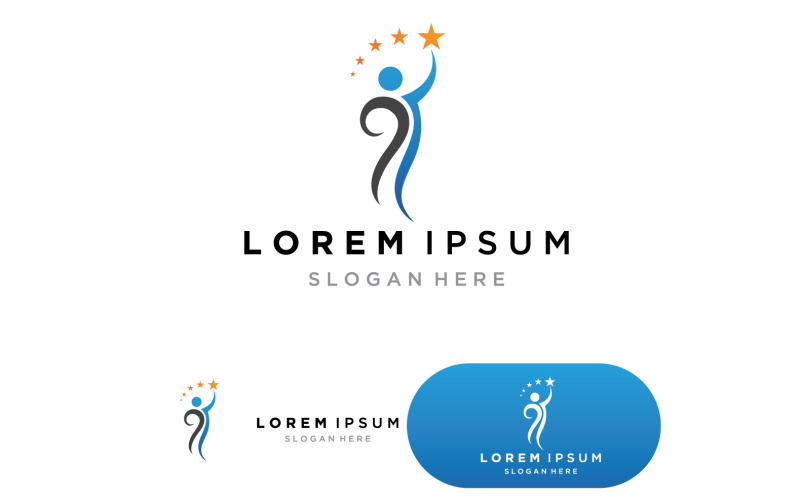 Gente estrella ilustración éxito logo y símbolo vector v18