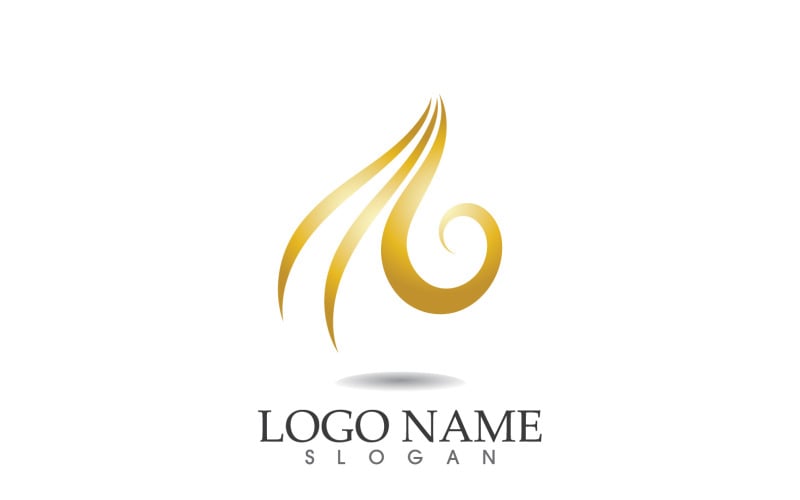 Hair wave gold line logo vector template design v37