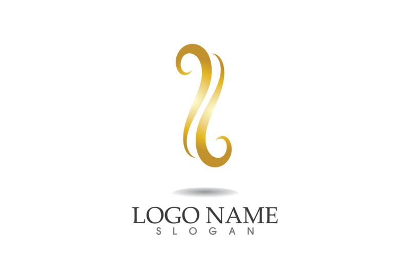 Hair wave gold line logo vector template design v7