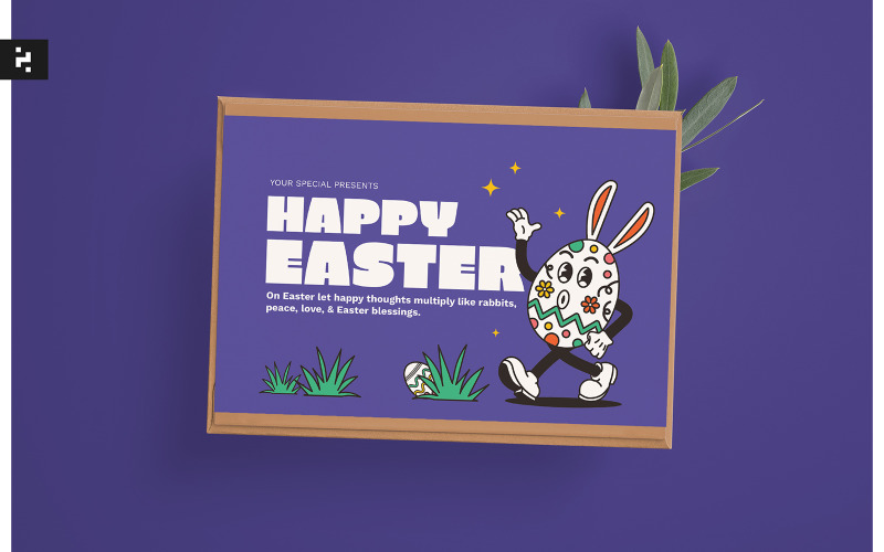 Happy Easter Greeting Card - Retro Groovy - TemplateMonster