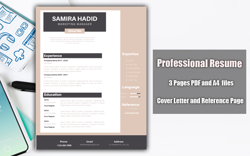 Modèle de CV imprimable PDF Tan-Brown-White - TemplateMonster