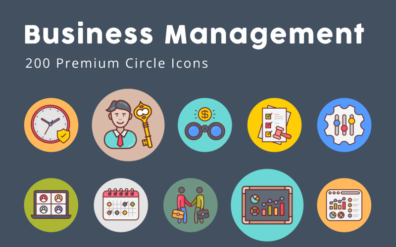 Business Management Unique Circle Icons - TemplateMonster