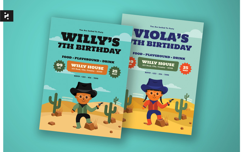 Kids Birthday Invitation - Cowboy Theme - TemplateMonster