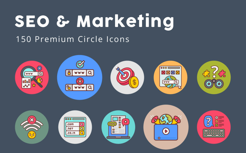 Iconos de círculo de marketing y SEO - TemplateMonster
