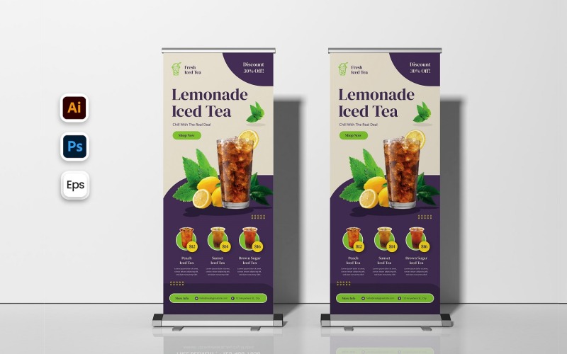 Banner promocional de chá fresco enrolado - TemplateMonster