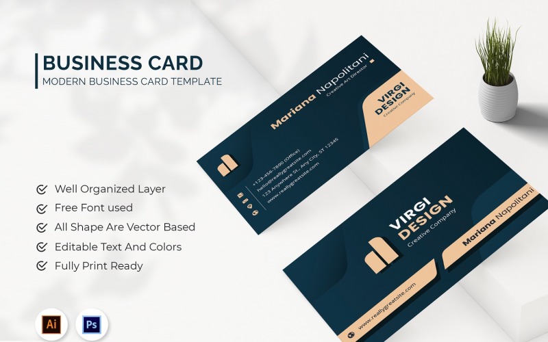 Elegant Navy Business Card #318216 - TemplateMonster