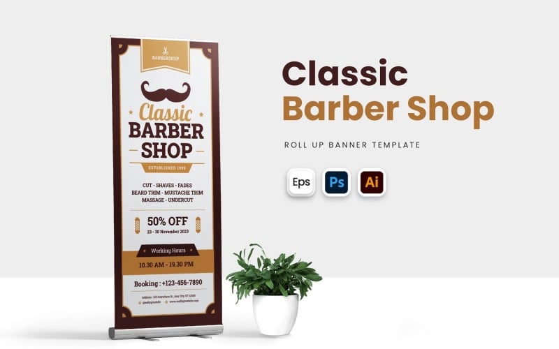 Banner Enrolável de Barbearia Clássica - TemplateMonster