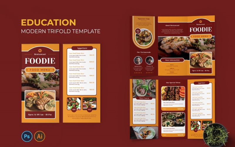 Folleto tríptico del menú Foodie #318314 - TemplateMonster