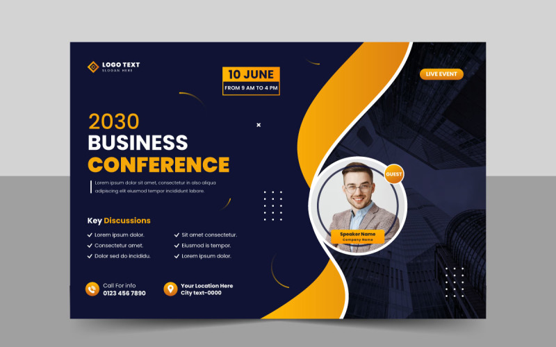 Business conference flyer template and Online live webinar invitation ...
