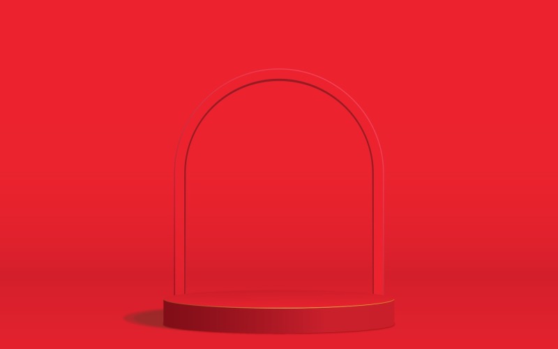 Red color Circular podium stage and showcase background 3d rendering