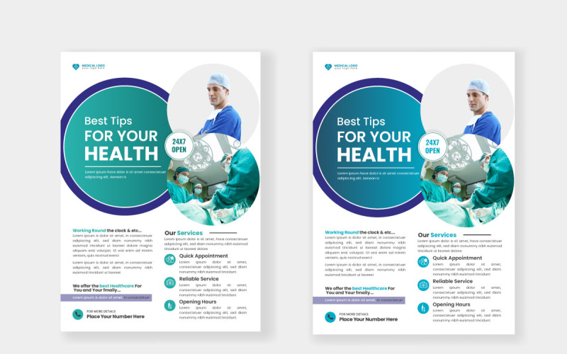 Healthcare square flyer or banner with doctor theme concept