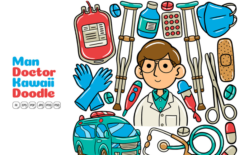 Man Doctor Kawaii Doodle Vector Illustration