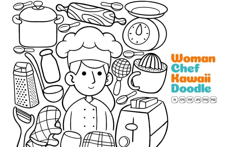 Woman Chef Kawaii Doodle Line Art #320332 - TemplateMonster