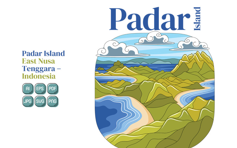 Padar Island Vector Illustration #320598 - TemplateMonster