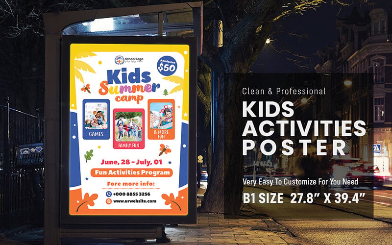 Colorful Kids summer camp Poster Template - TemplateMonster