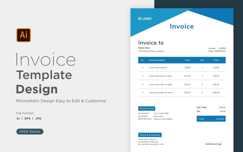 Corporate Invoice Design Template Bill form Business Payments Details ...