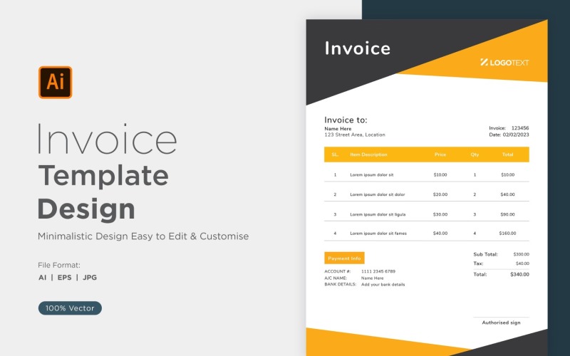 Corporate Invoice Design Template Bill form Business Payments Details ...