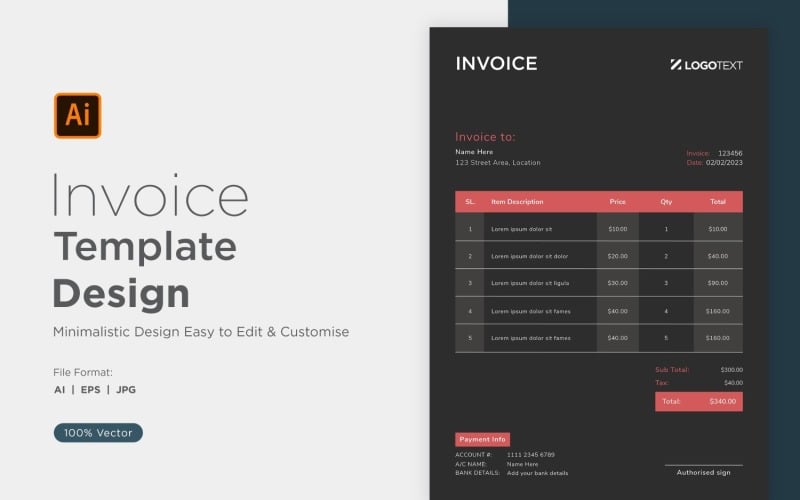 Corporate Invoice Design Template Bill form Business Payments Details ...