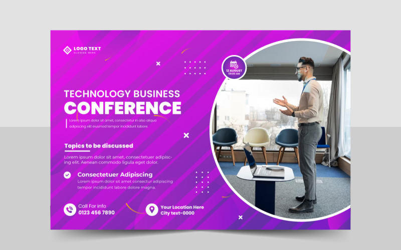 Business technology conference webinar flyer template and event banner ...