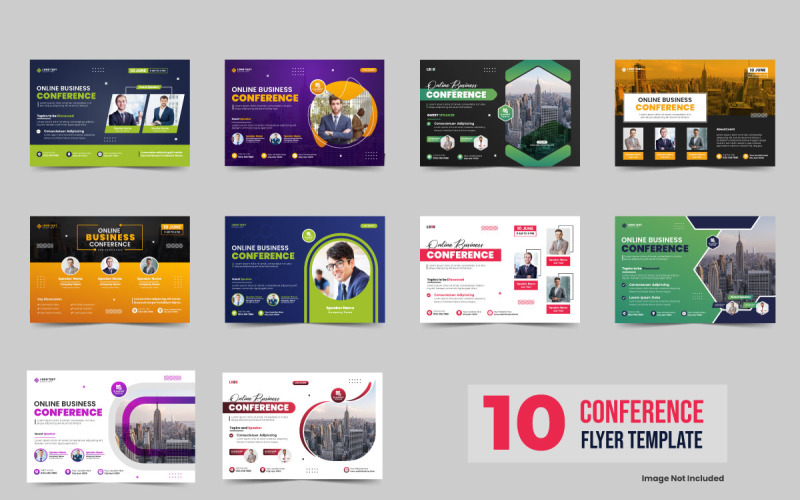 Conference flyer template set or business technology event social media ...