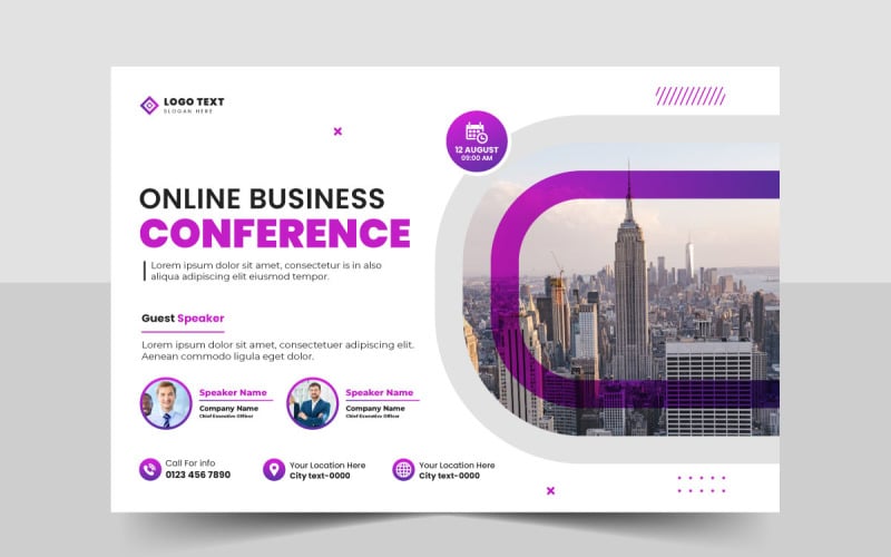 Corporate business conference invitation banner or live webinar event ...