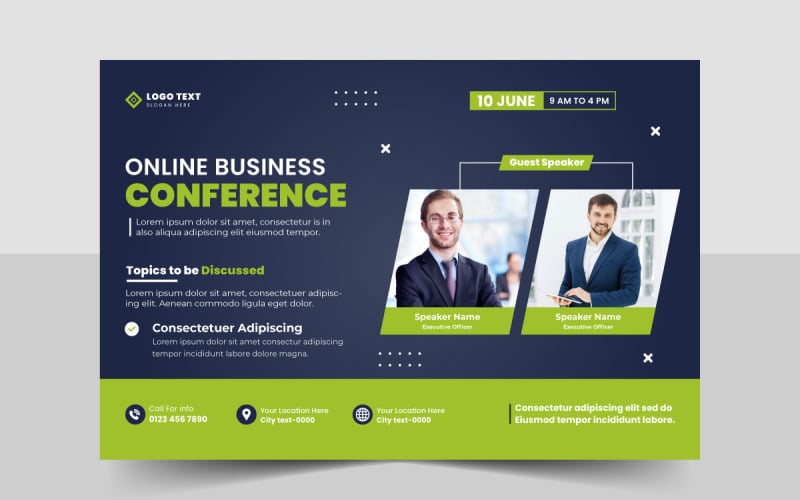 Online business conference event flyer or live webinar horizontal ...
