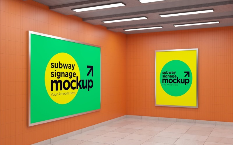 Subway Two Signage Horizontal And Vertical Mockup