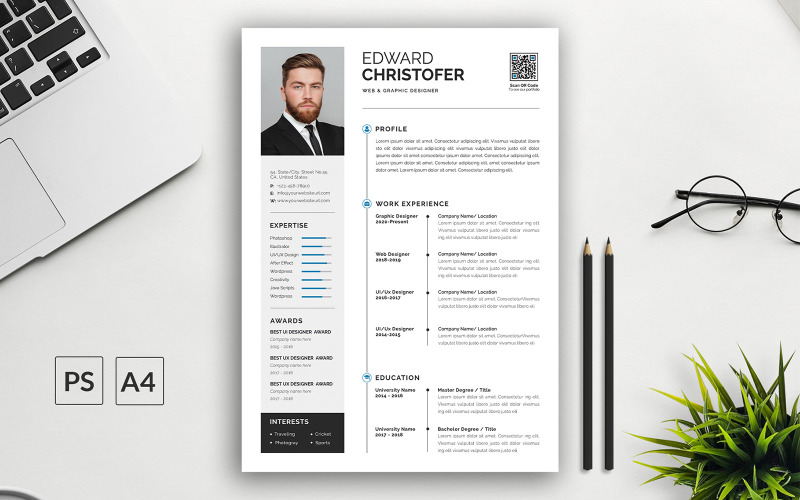 Edward Clean Resume Template #322474 - TemplateMonster