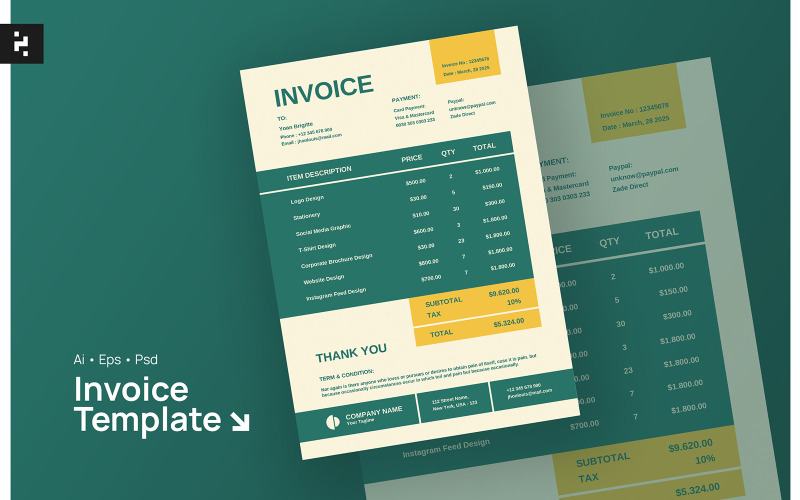 Green Simple Invoice Template #322587 - TemplateMonster