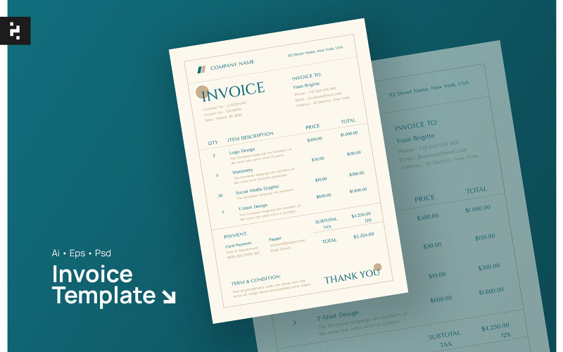 Minimal Simple Invoice Template #322574 - TemplateMonster